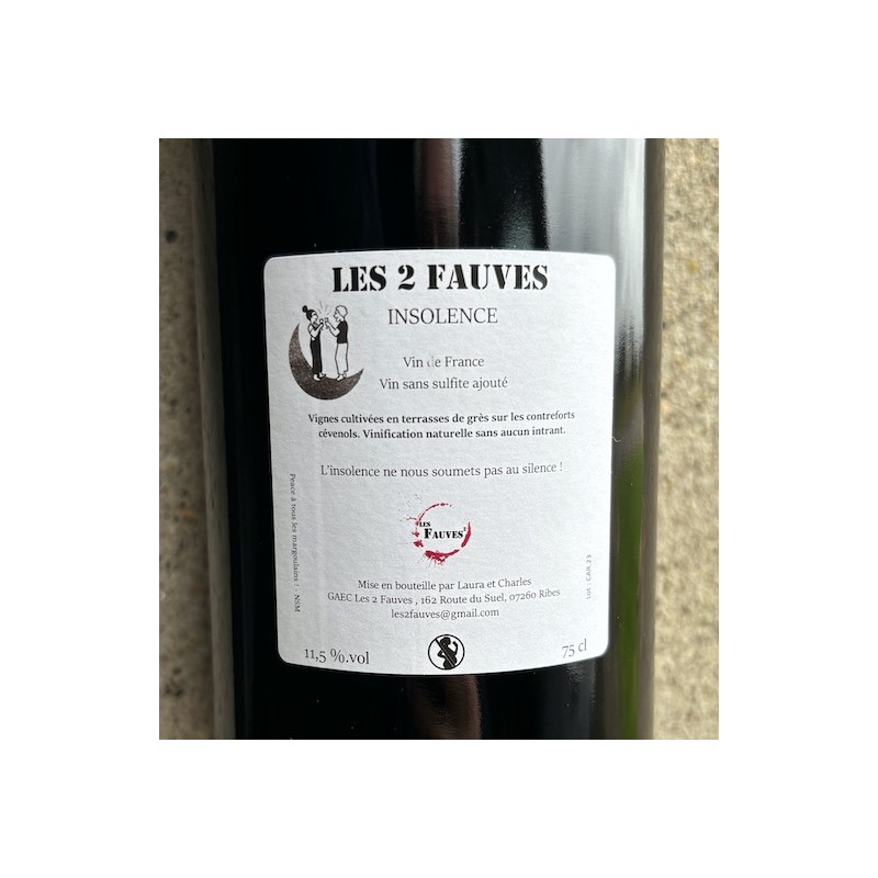 Les 2 Fauves Vin de France rouge Insolence 2023