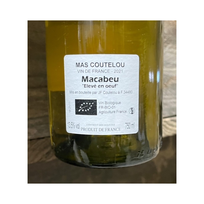 Jean-François Coutelou Vin de France blanc Macabeu Oeuf 2021