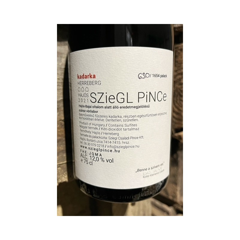Sziegl Pince Hajós-Bajai (Hongrie) Herreberg Kadarka 2021