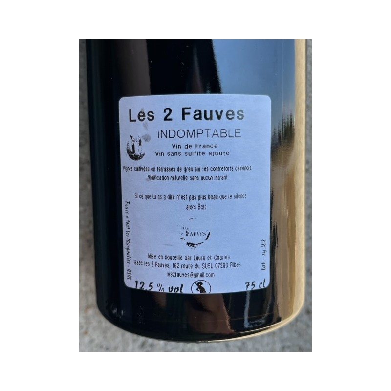 Les 2 Fauves Vin de France rouge Indomptable 2022